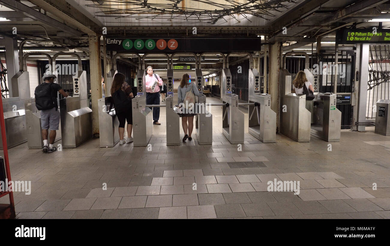 New York City - June 7 2016: Wide Interior shot of NY subway entrance ...