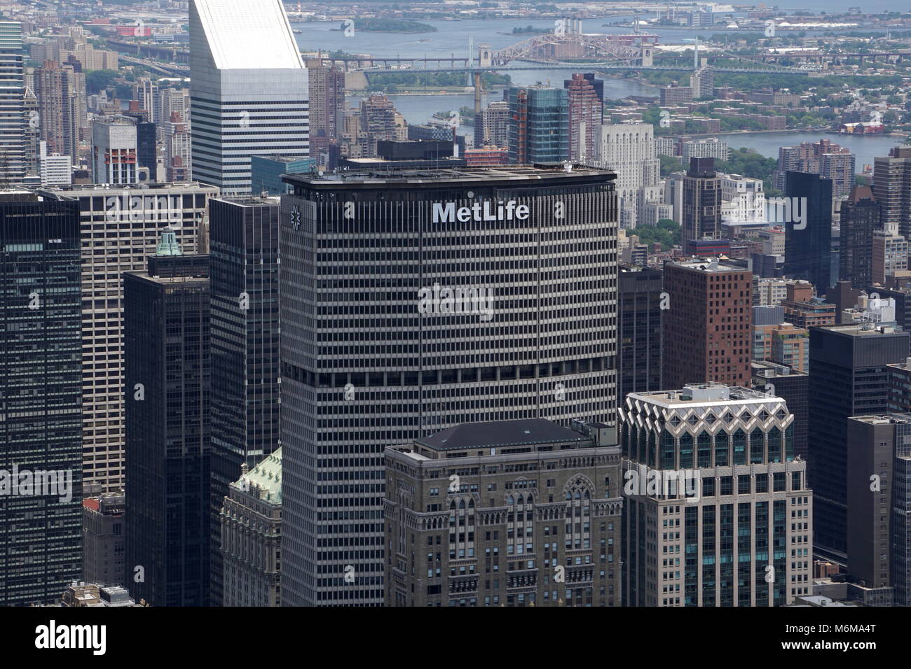New York City, NY - July 12 2016: Aerial view top of Metlife building ...