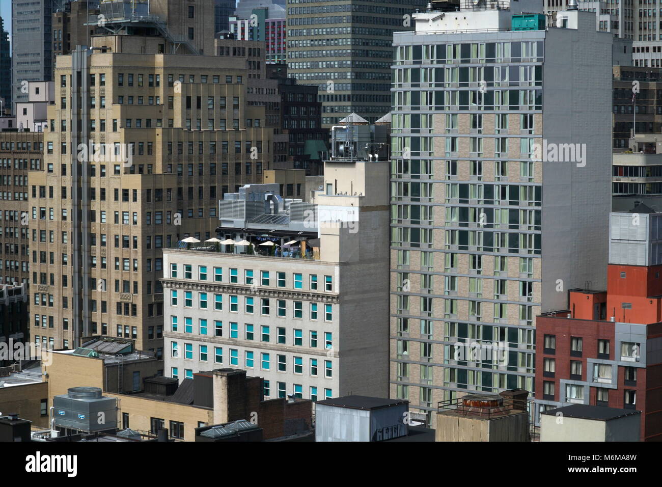 Aerial view establishing photo overlooking New York City apartment ...