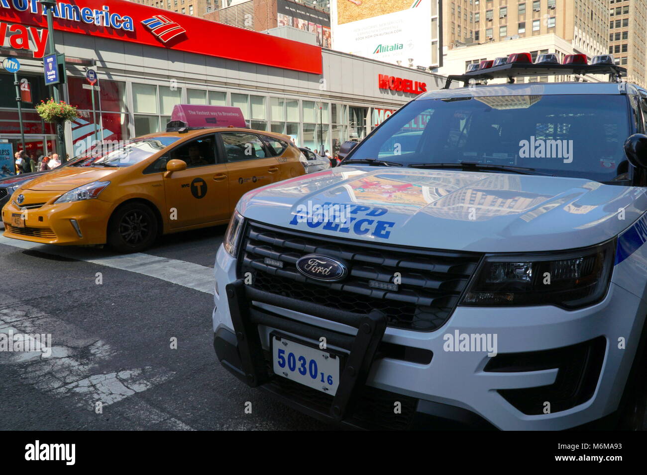 New York City - September 2016: NYPD cruiser patrol cars along side a ...