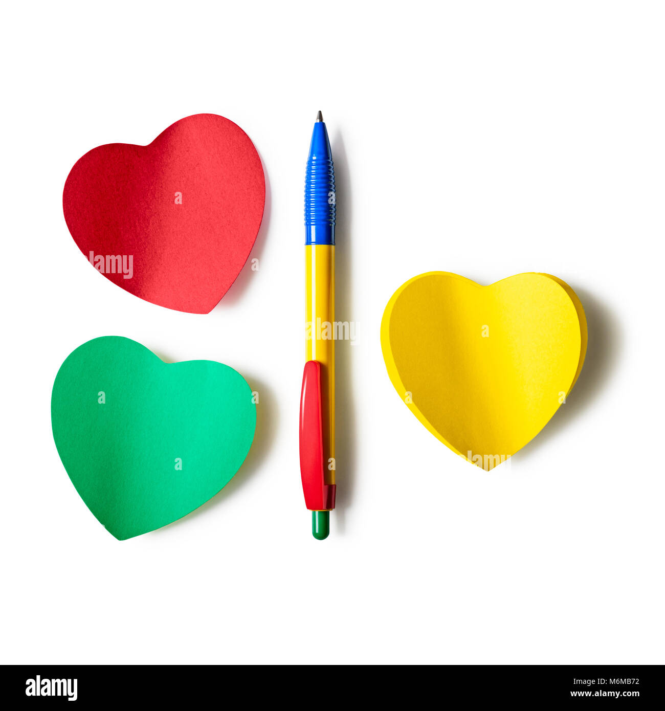 Sticky notes heart shaped with colorful pen isolated on white ...