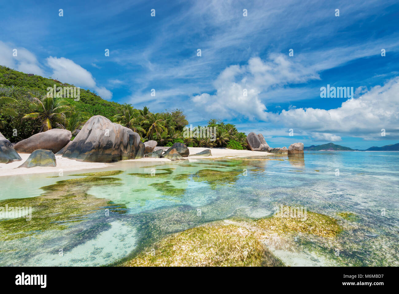 Beautiful rocks on tropical beach in La Digue island, Seychelles Stock ...