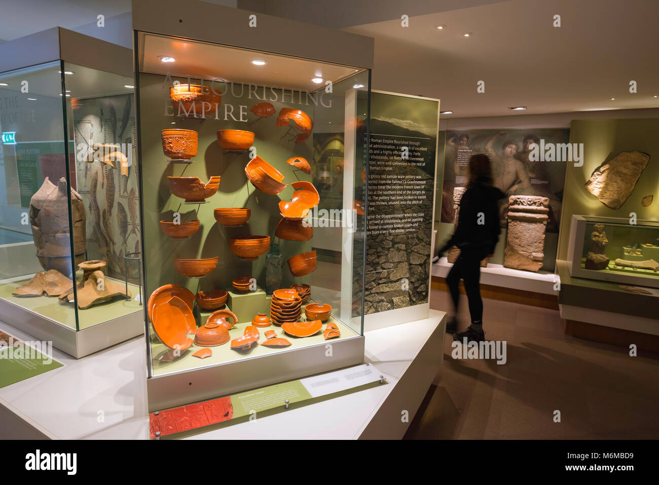 Vindolanda Roman Museum, view of a display of Samian stoneware ...
