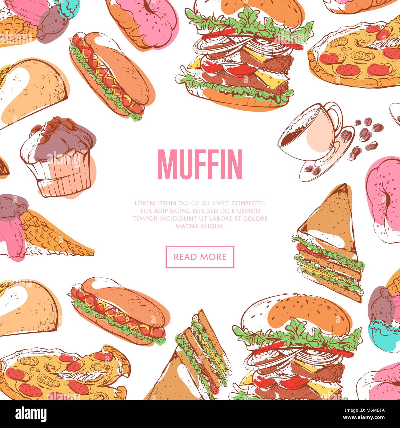 Cup hot coffee muffin Stock Vector Images - Alamy