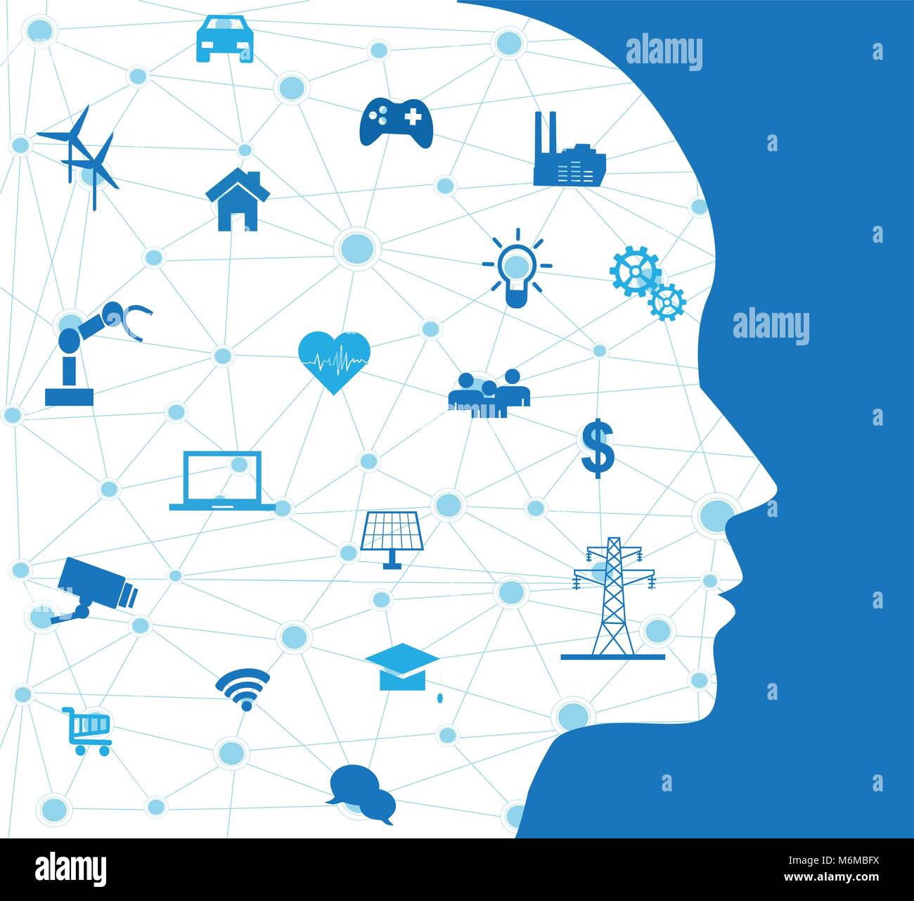 Concept of Artificial Intelligence with Icons on Human head. Networks ...