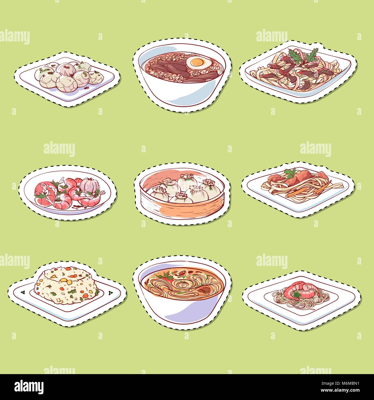 Chinese cuisine dishes isolated labels Stock Vector Image & Art - Alamy