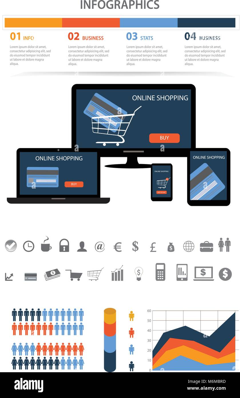 Shopping Infographic set with charts and other elements. Flat design ...