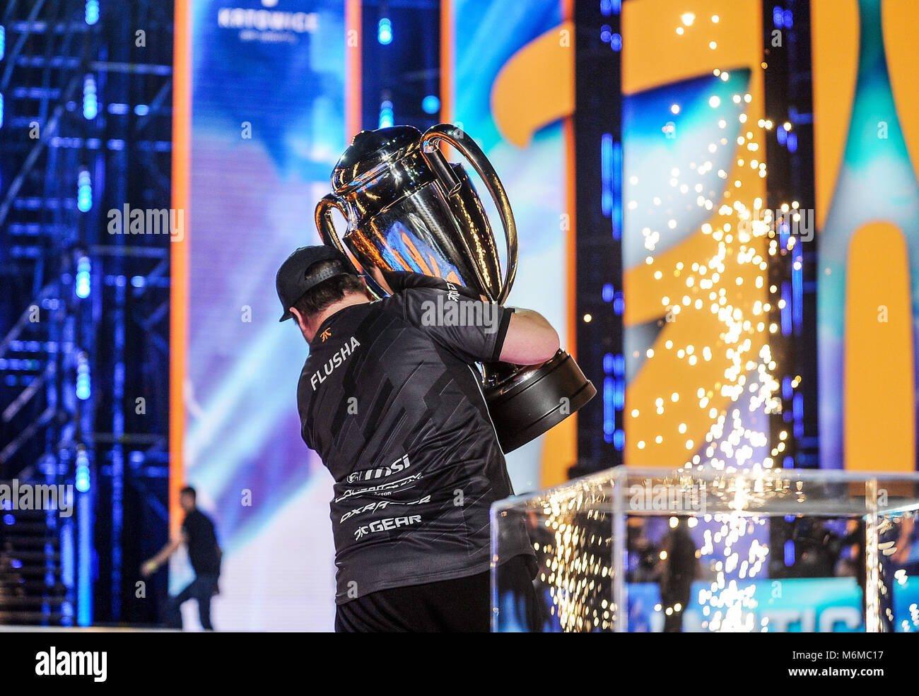 KATOWICE, POLAND - MARCH 04: Robin flusha Ronnquist walks off the stage ...