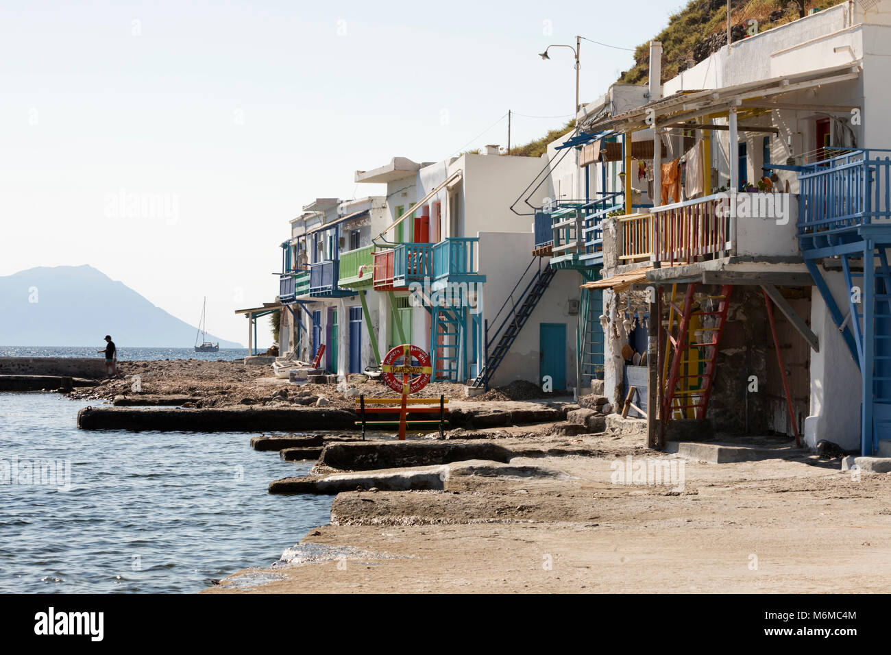 Colourful fishermen's boat houses, Klima, Milos, Cyclades, Aegean Sea ...