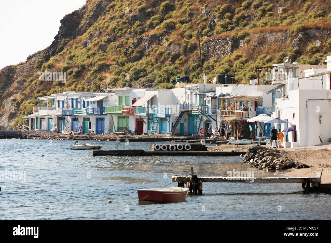 Colourful fishermen's boat houses, Klima, Milos, Cyclades, Aegean Sea ...