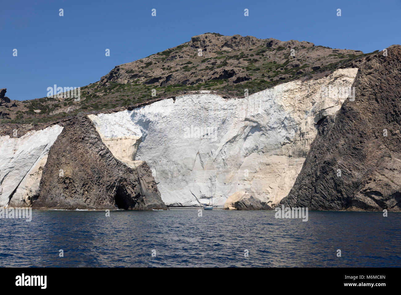 Cave of Sykia on west coast, Milos, Cyclades, Aegean Sea, Greek Islands ...