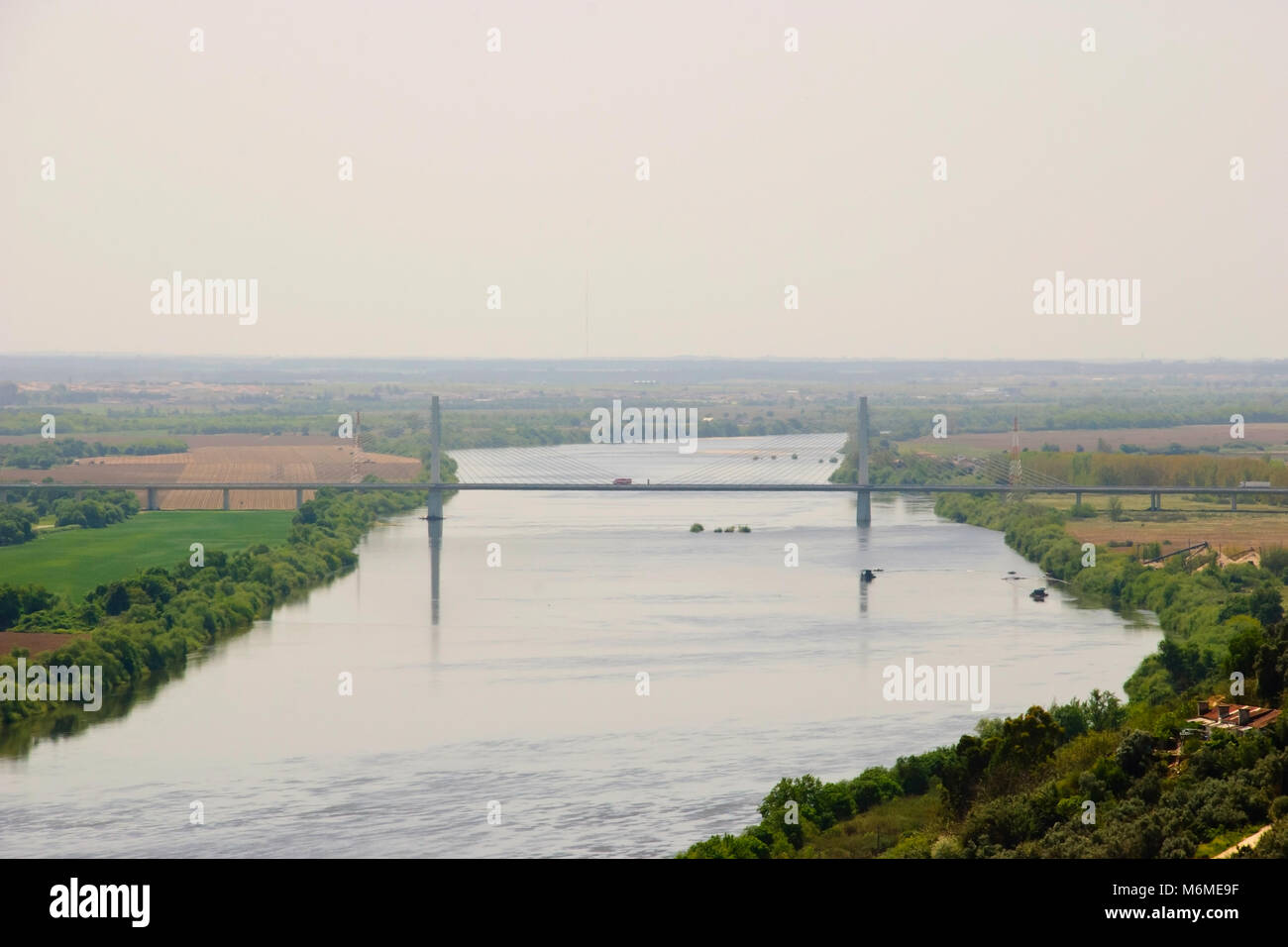 Tejo, Tagus river valley with bridge, Santarem, Portugal Stock Photo ...