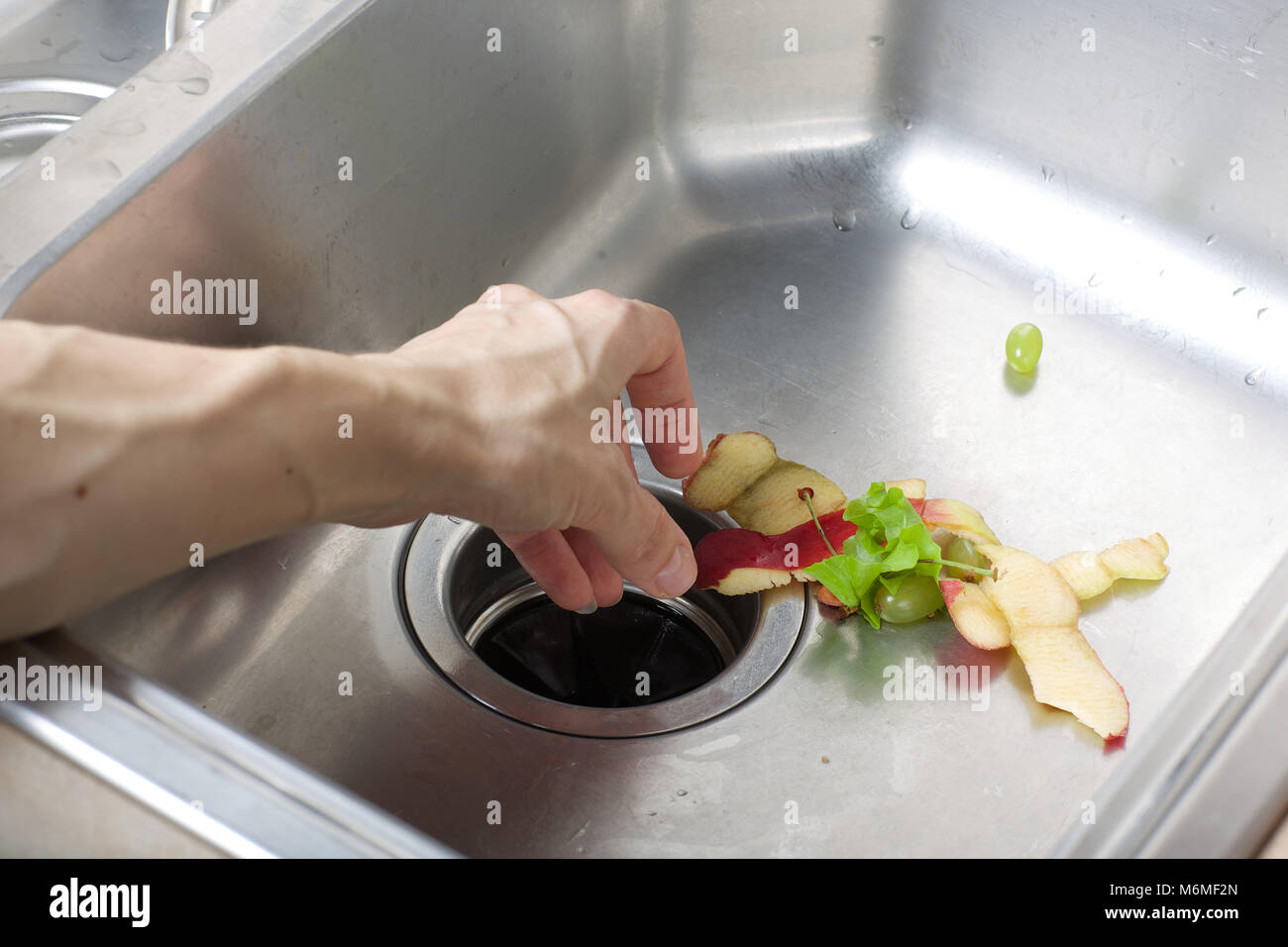 Food waste left in a sink. Closeup Stock Photo - Alamy