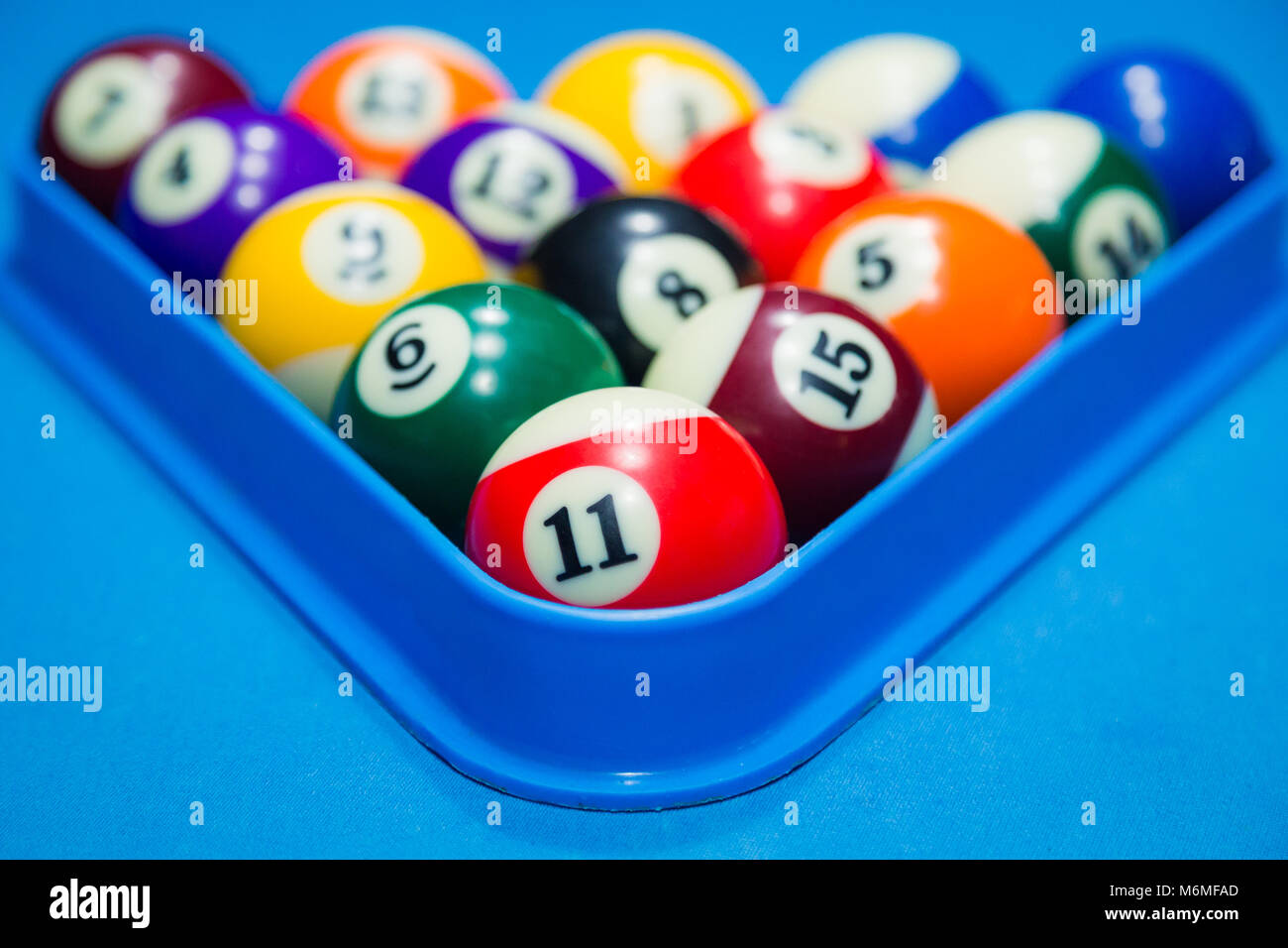 Close up on set of billiard balls in triangle Stock Photo - Alamy