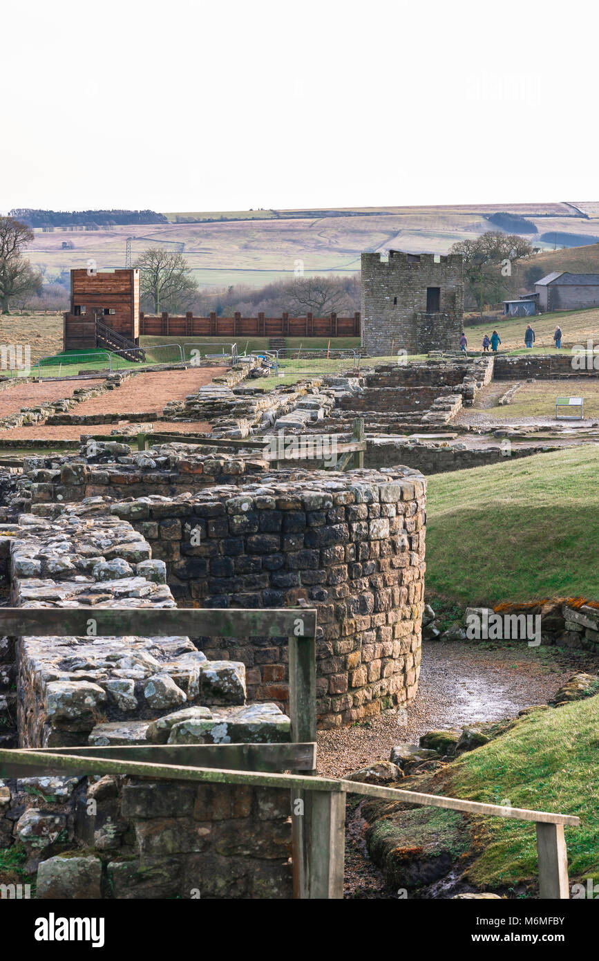 Vindolanda Roman fort, view from the remains of a Roman bath house ...
