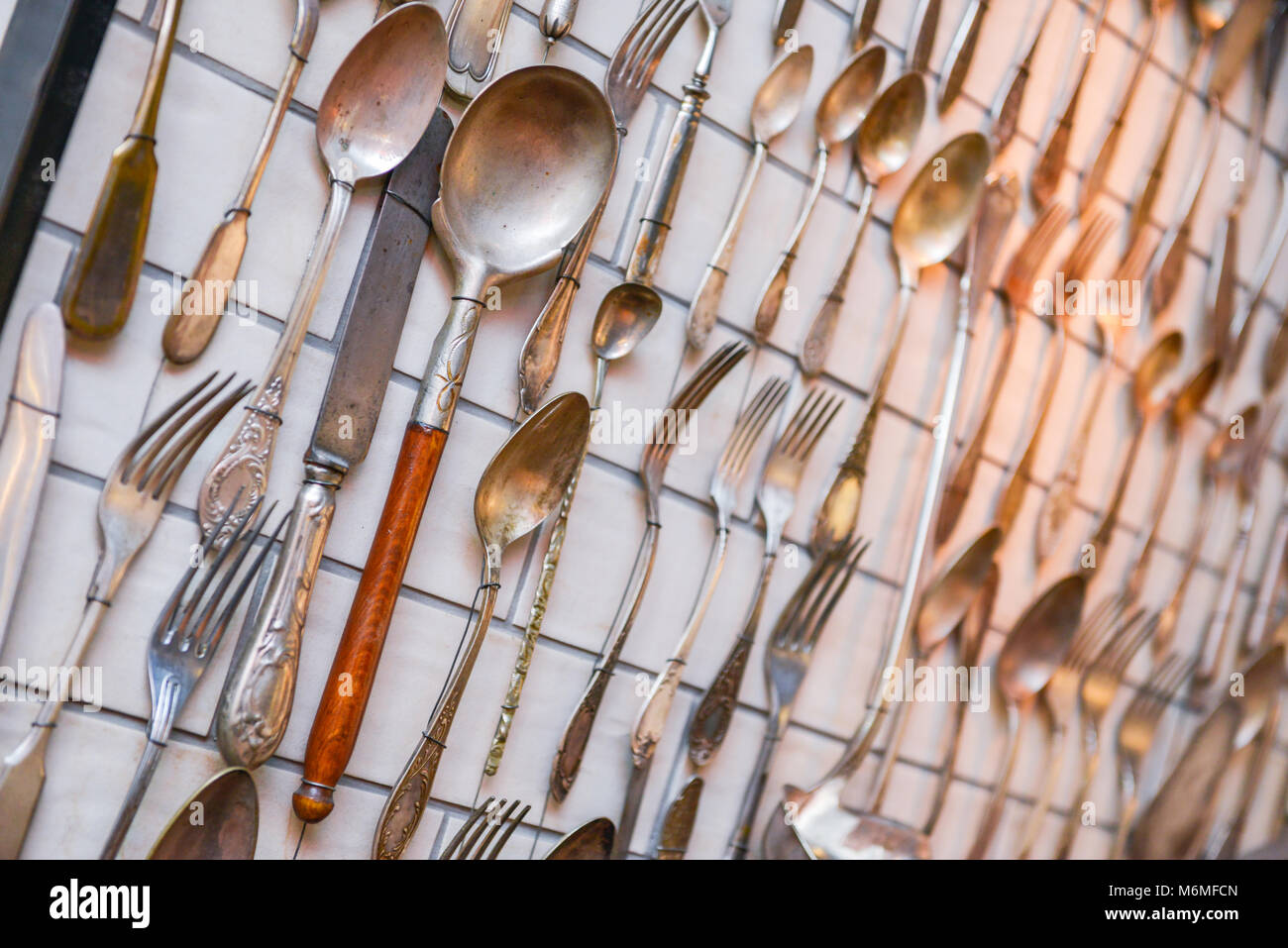 Steel kitchen knife and table cutlery steel metal set on background ...