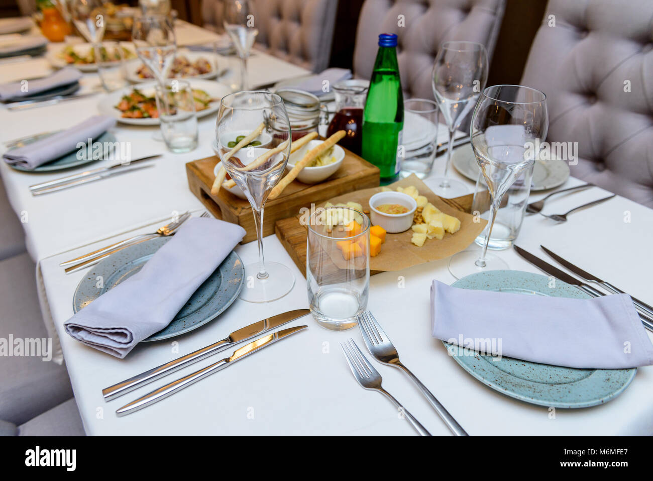 Nice restaurant food. Serving the table with a variety of food Stock ...