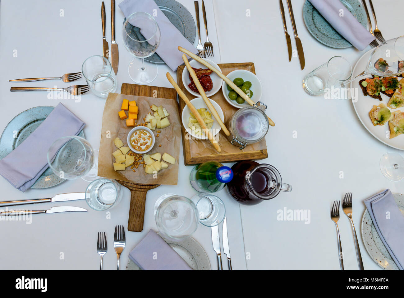 Nice restaurant food. Serving the table with a variety of food Stock ...