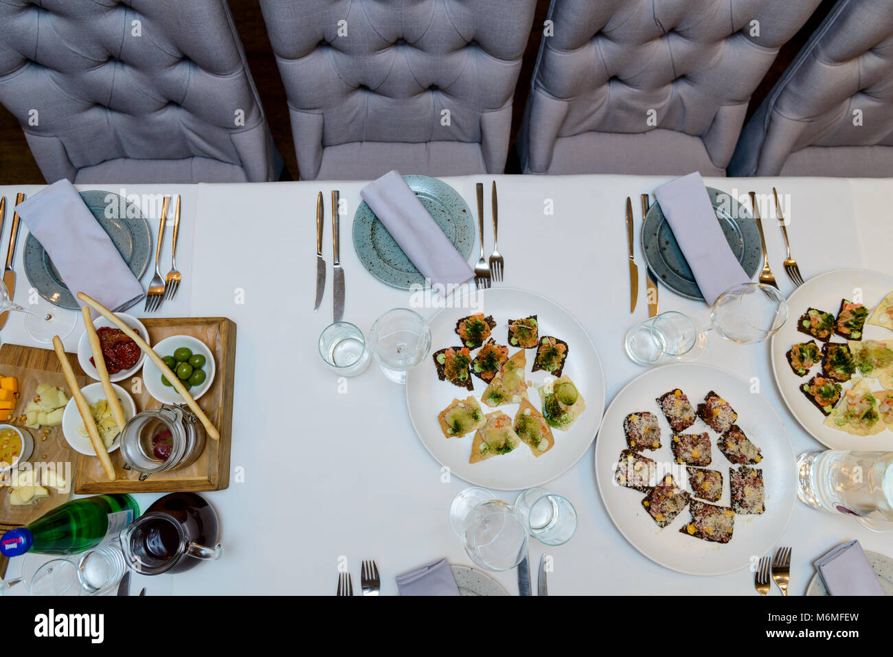 Nice restaurant food. Serving the table with a variety of food Stock ...