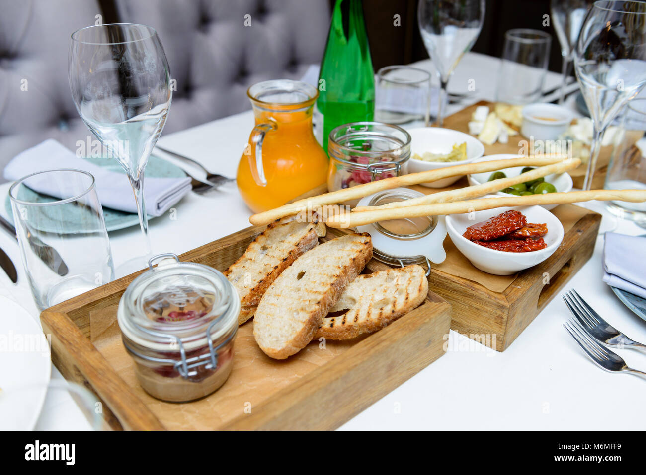 Nice restaurant food. Serving the table with a variety of food Stock ...