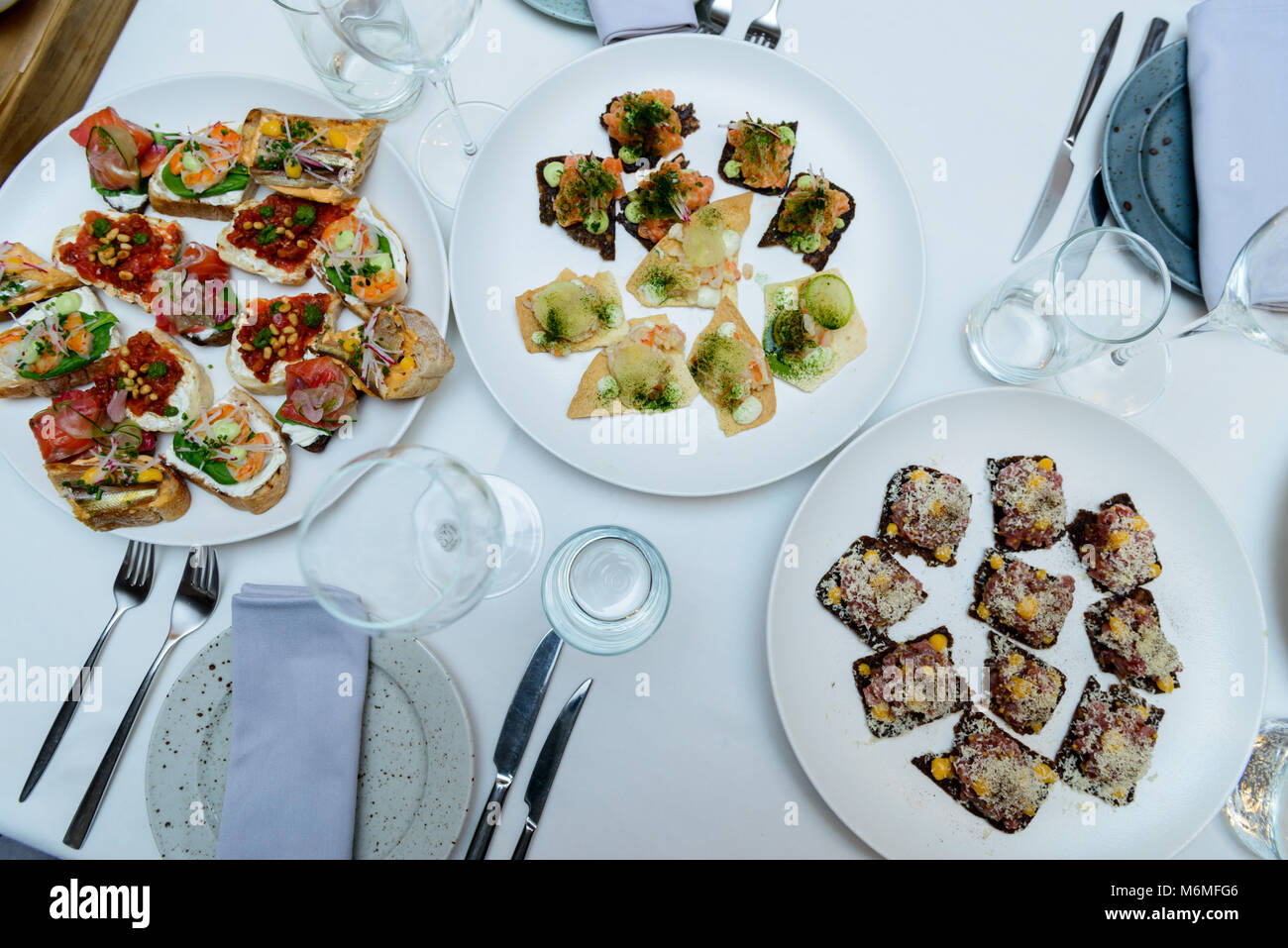 Nice restaurant food. Serving the table with a variety of food Stock ...