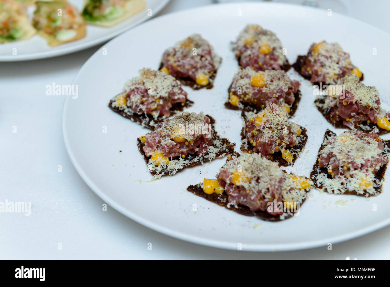 Nice restaurant food. Serving the table with a variety of food Stock ...