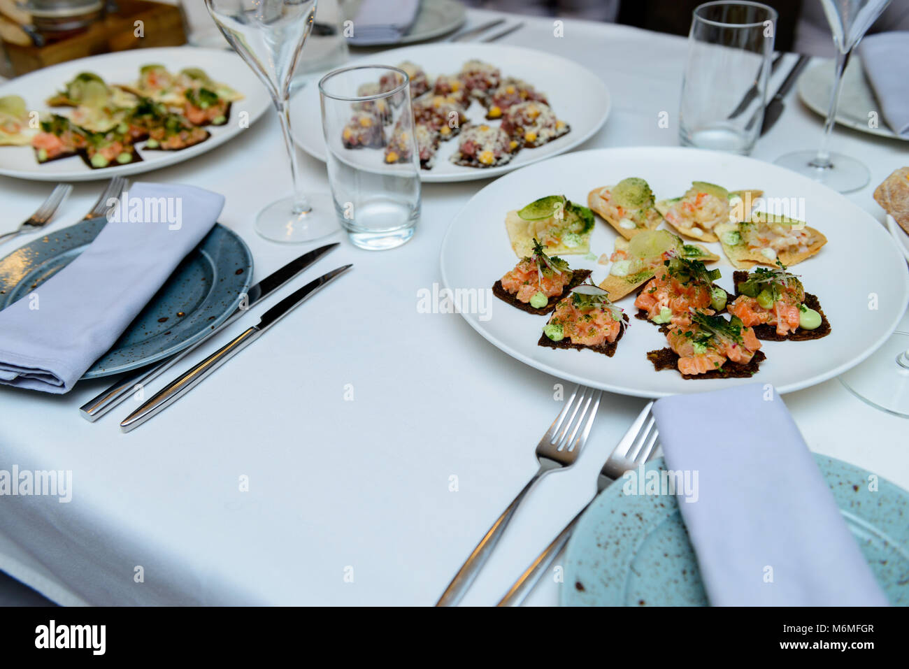 Nice restaurant food. Serving the table with a variety of food Stock ...