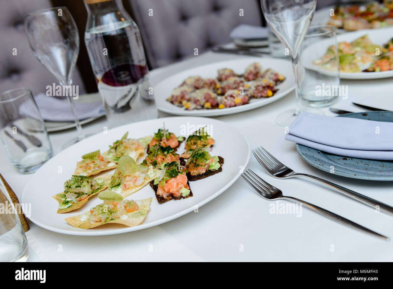 Nice restaurant food. Serving the table with a variety of food Stock ...