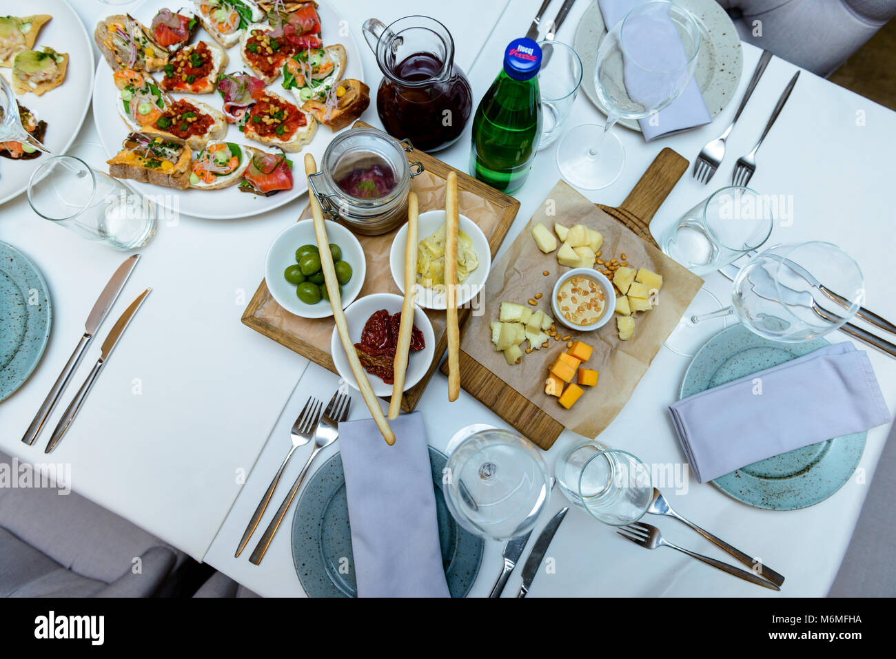 Nice restaurant food. Serving the table with a variety of food Stock ...