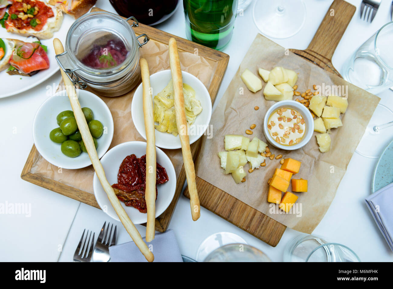 Nice restaurant food. Serving the table with a variety of food Stock ...