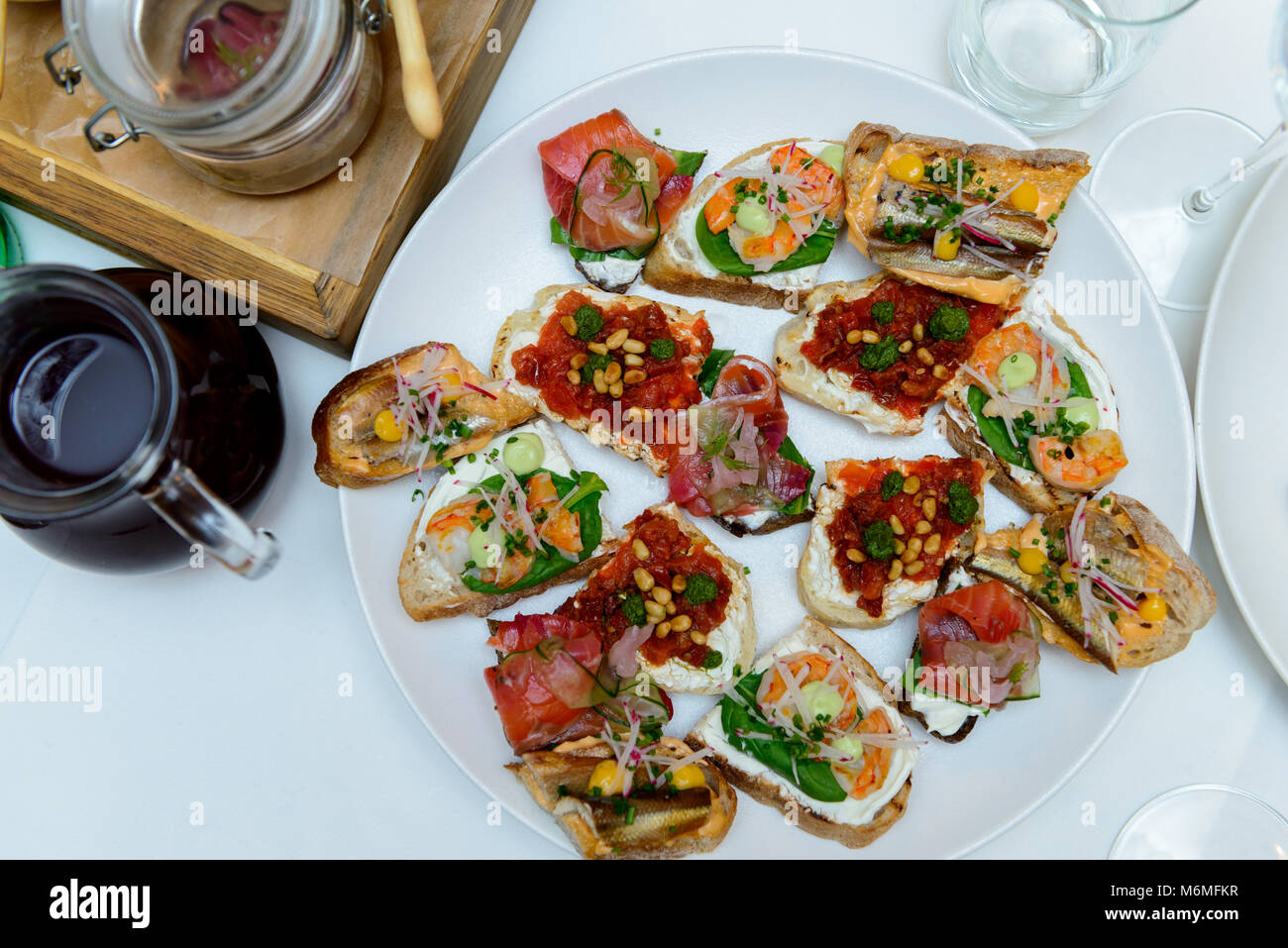 Nice restaurant food. Serving the table with a variety of food Stock ...