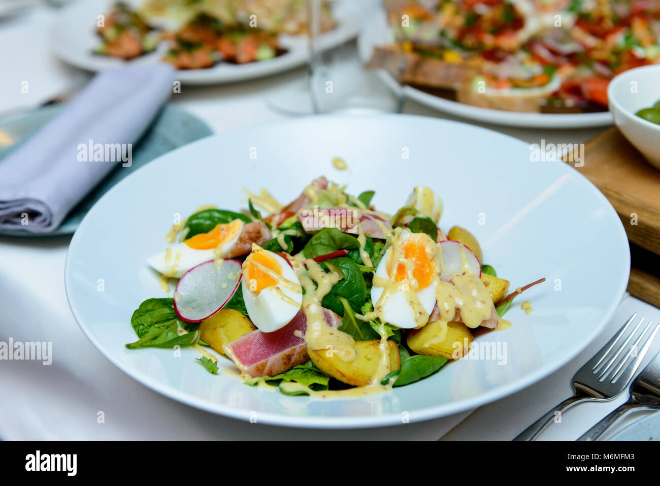 Nice restaurant food. Serving the table with a variety of food Stock ...