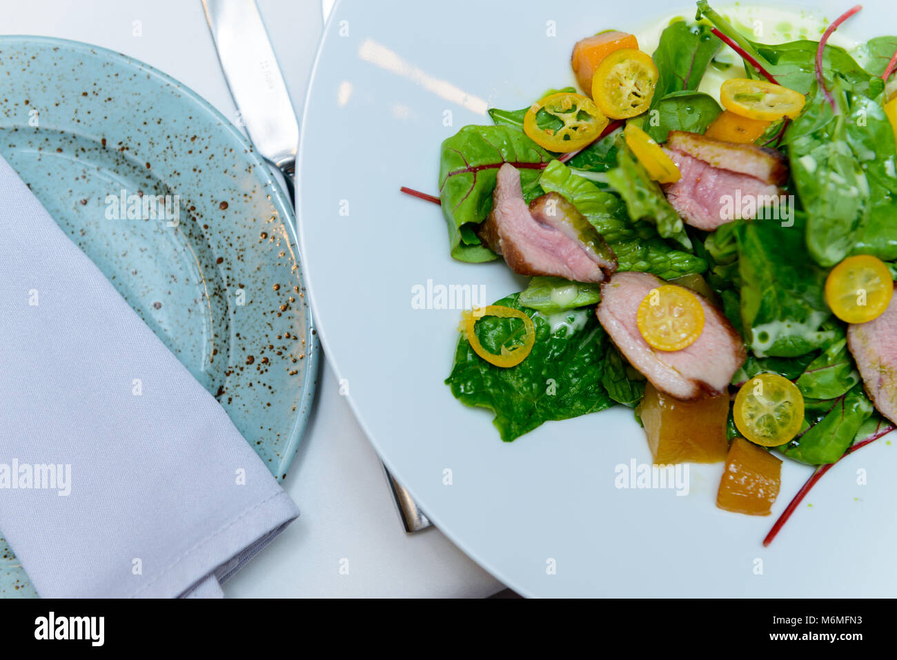 Nice restaurant food. Serving the table with a variety of food Stock ...