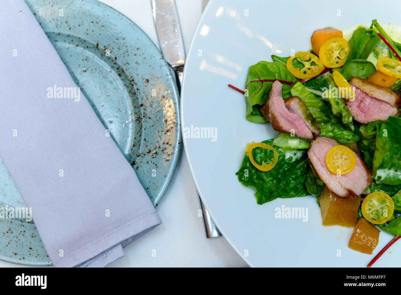 Nice restaurant food. Serving the table with a variety of food Stock ...