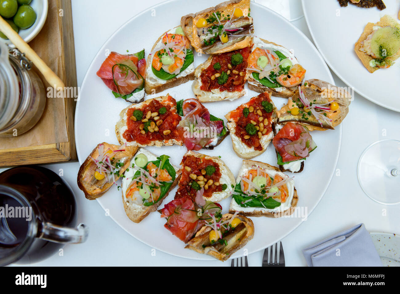 Nice restaurant food. Serving the table with a variety of food Stock ...