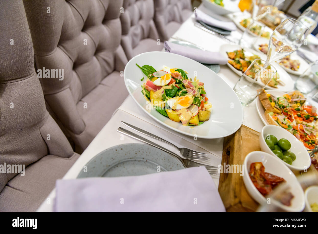 Nice restaurant food. Serving the table with a variety of food Stock ...