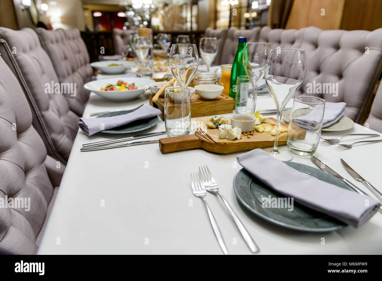 Nice restaurant food. Serving the table with a variety of food Stock ...