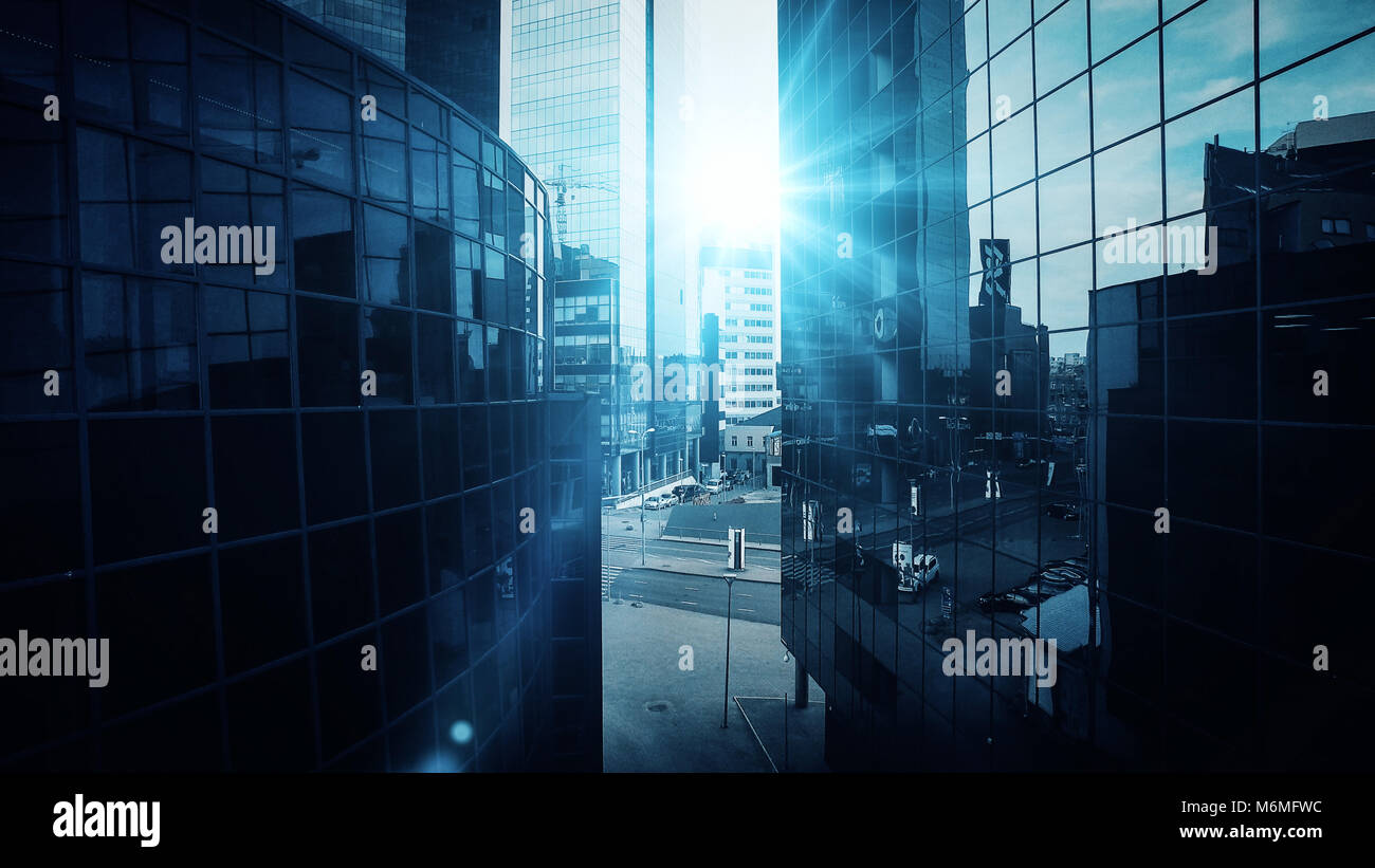 Aerial shot of modern business between two buildings Stock Photo - Alamy