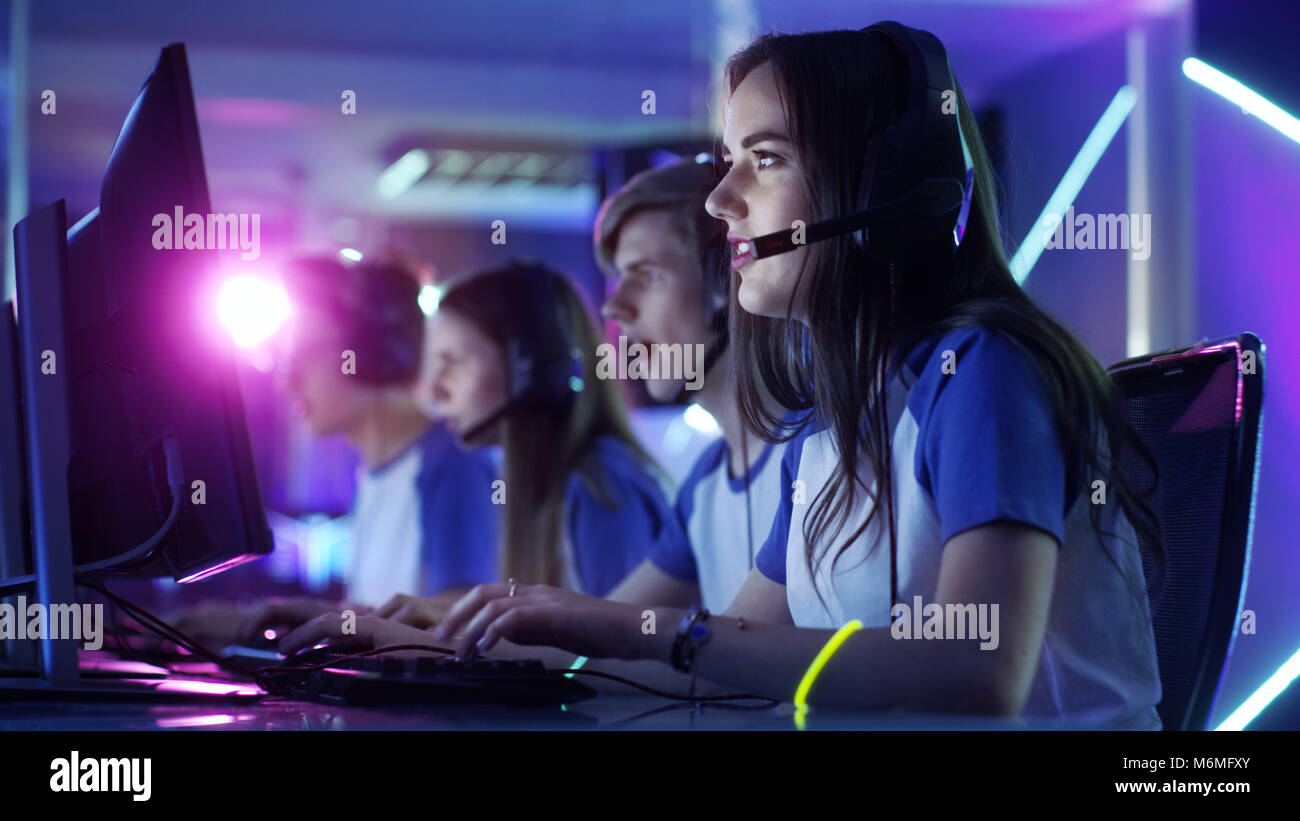 Beautiful Professional Gamer Girl and Her Team Participate in eSport ...