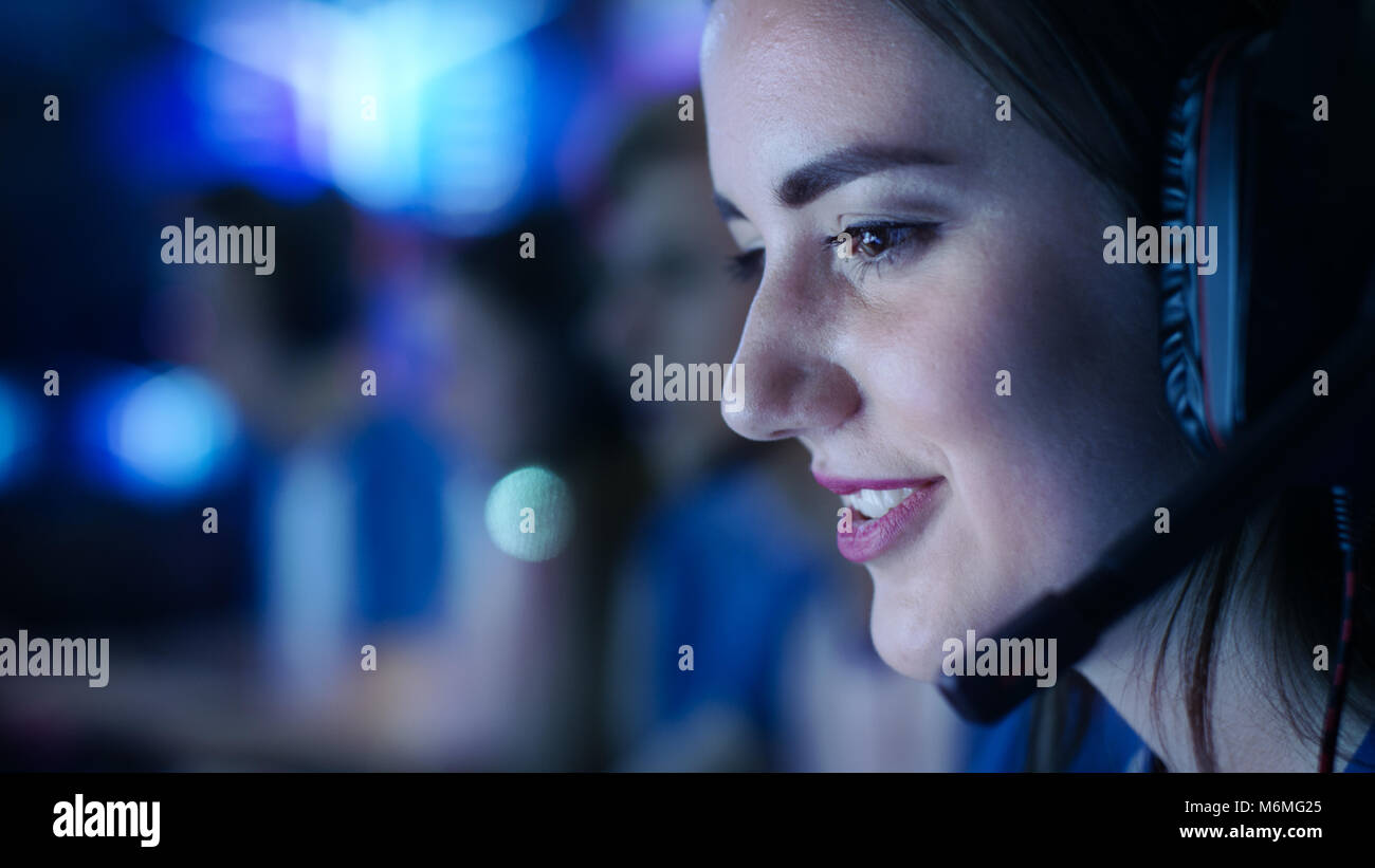 Beautiful Professional Gamer Girl and Her Team Participate in eSport ...