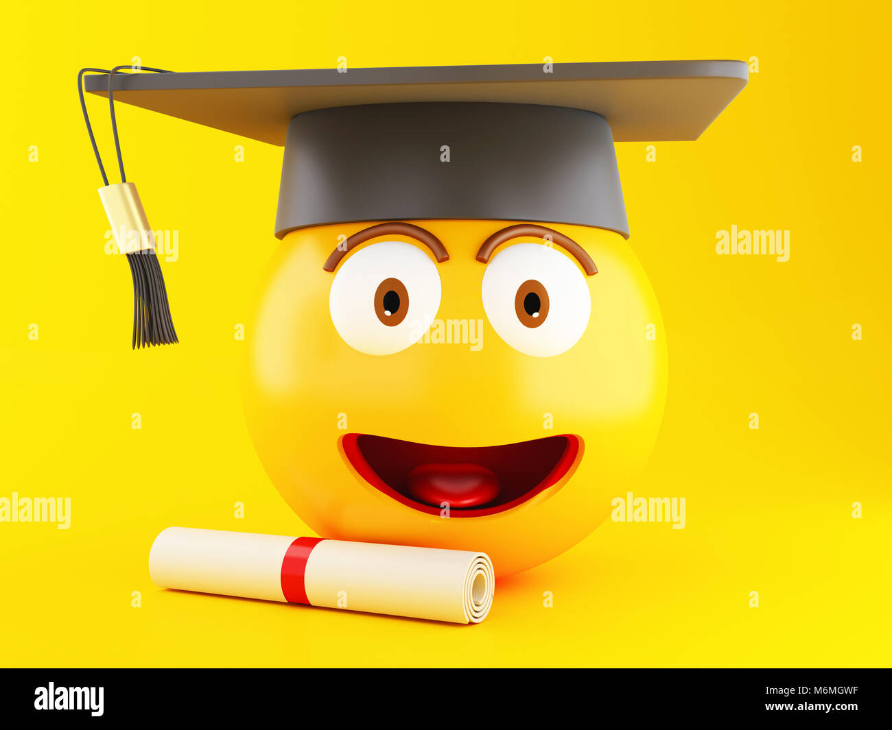 3d illustration. Graduation emoji with graduation cap and diploma ...
