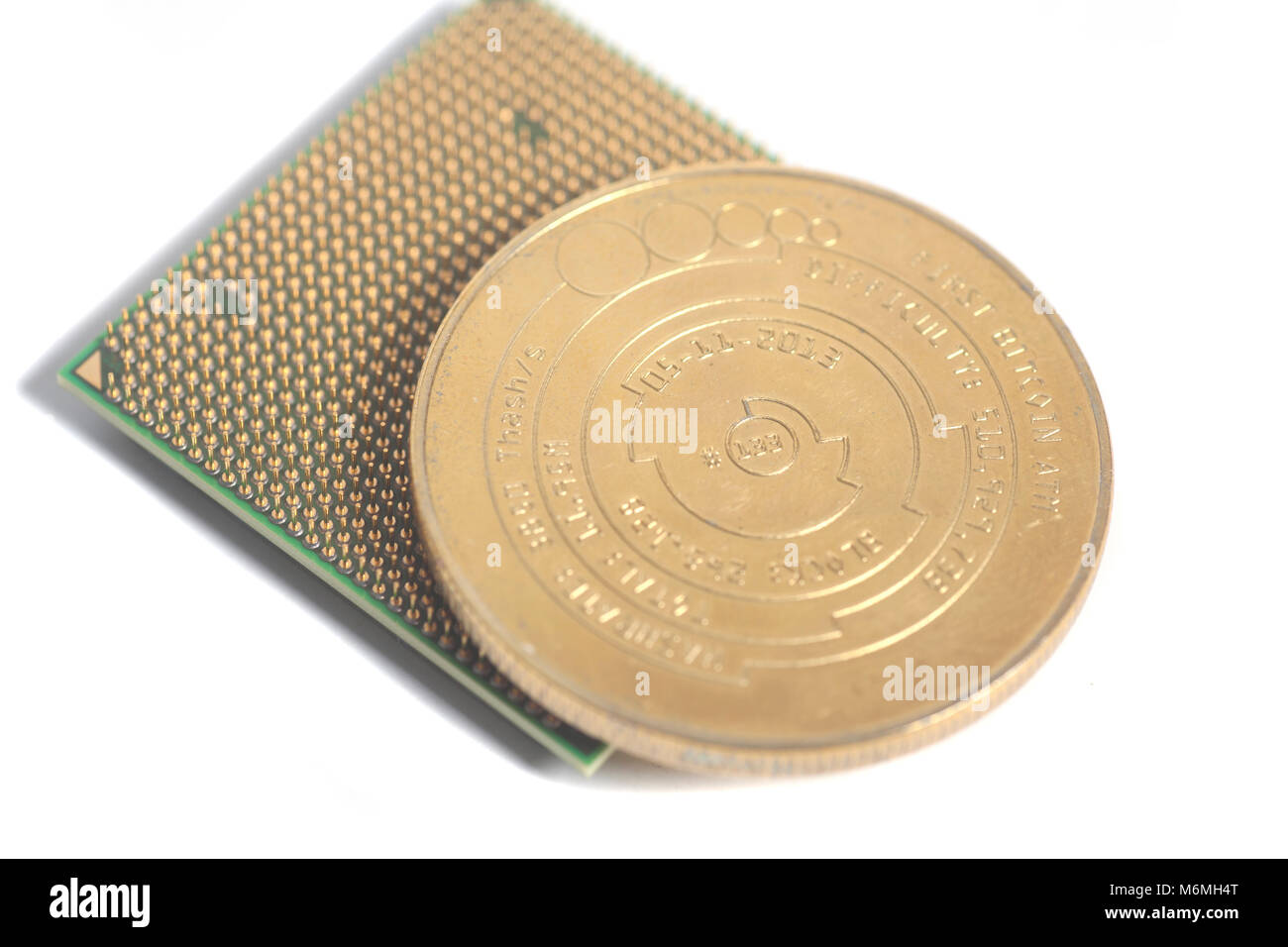 Central processing unit CPU microchip with Golden Bitcoin isolated ...