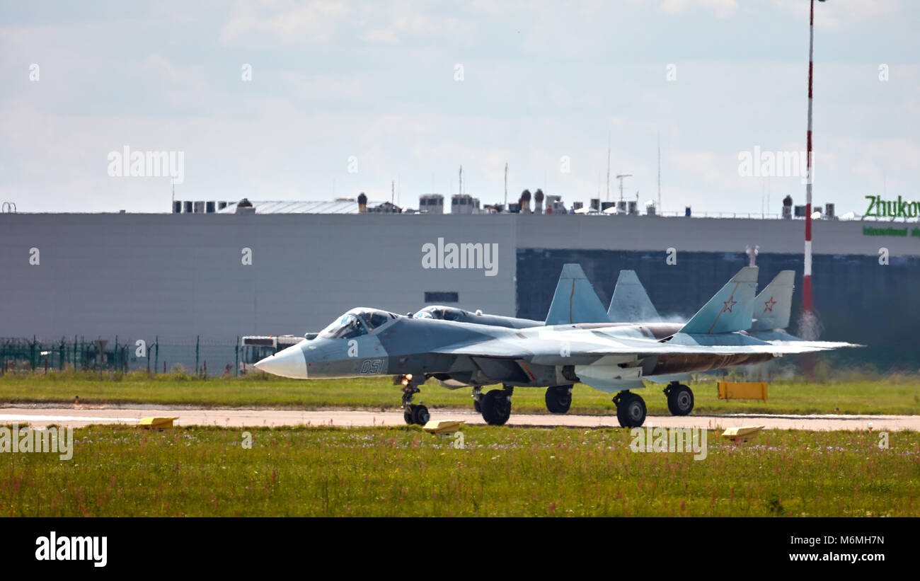 New Russian five generation's fighter SU 57 (T-50) shows demonstration ...