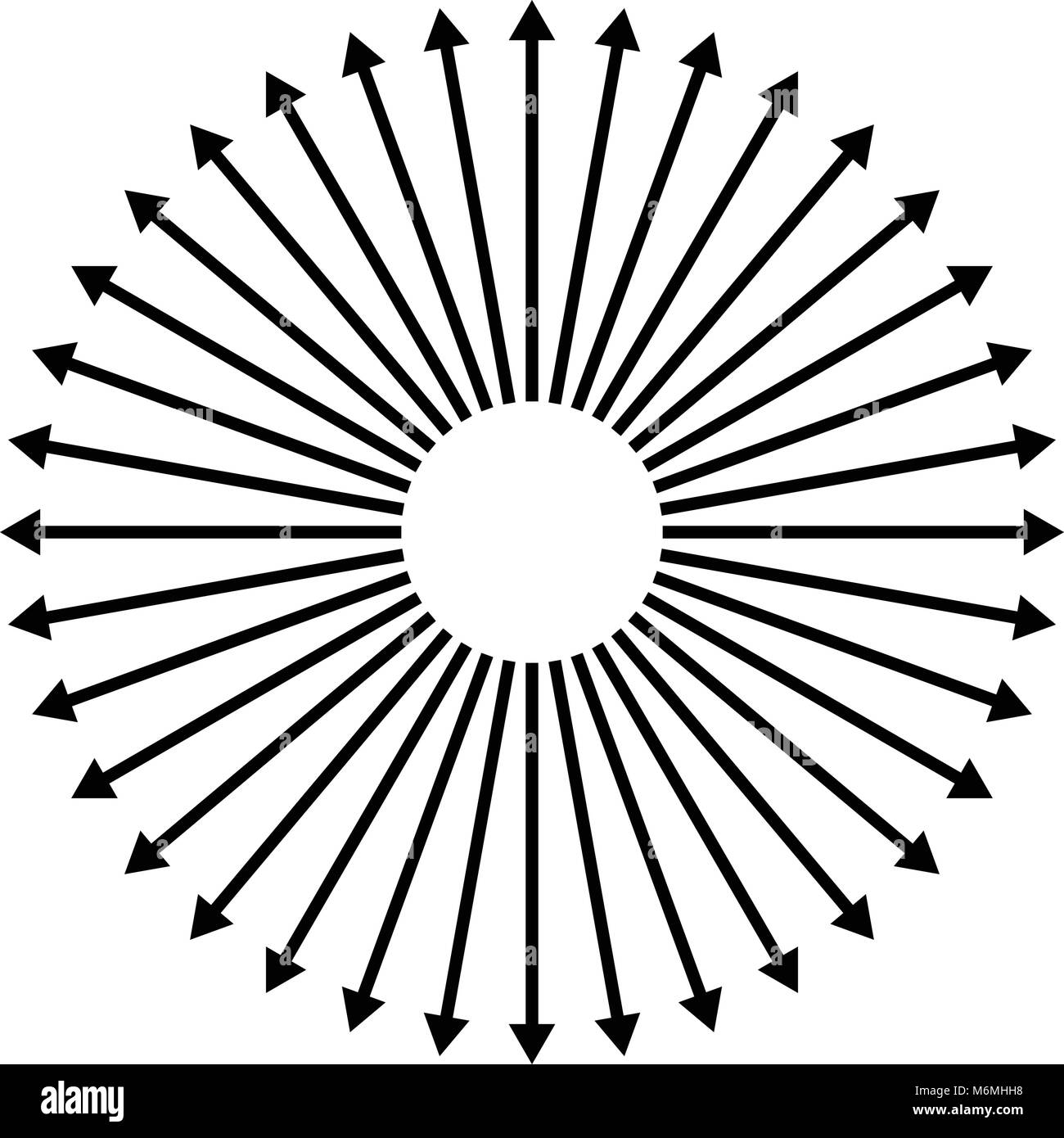 Concentric, radial, radiating arrows. Circular arrow element Stock ...