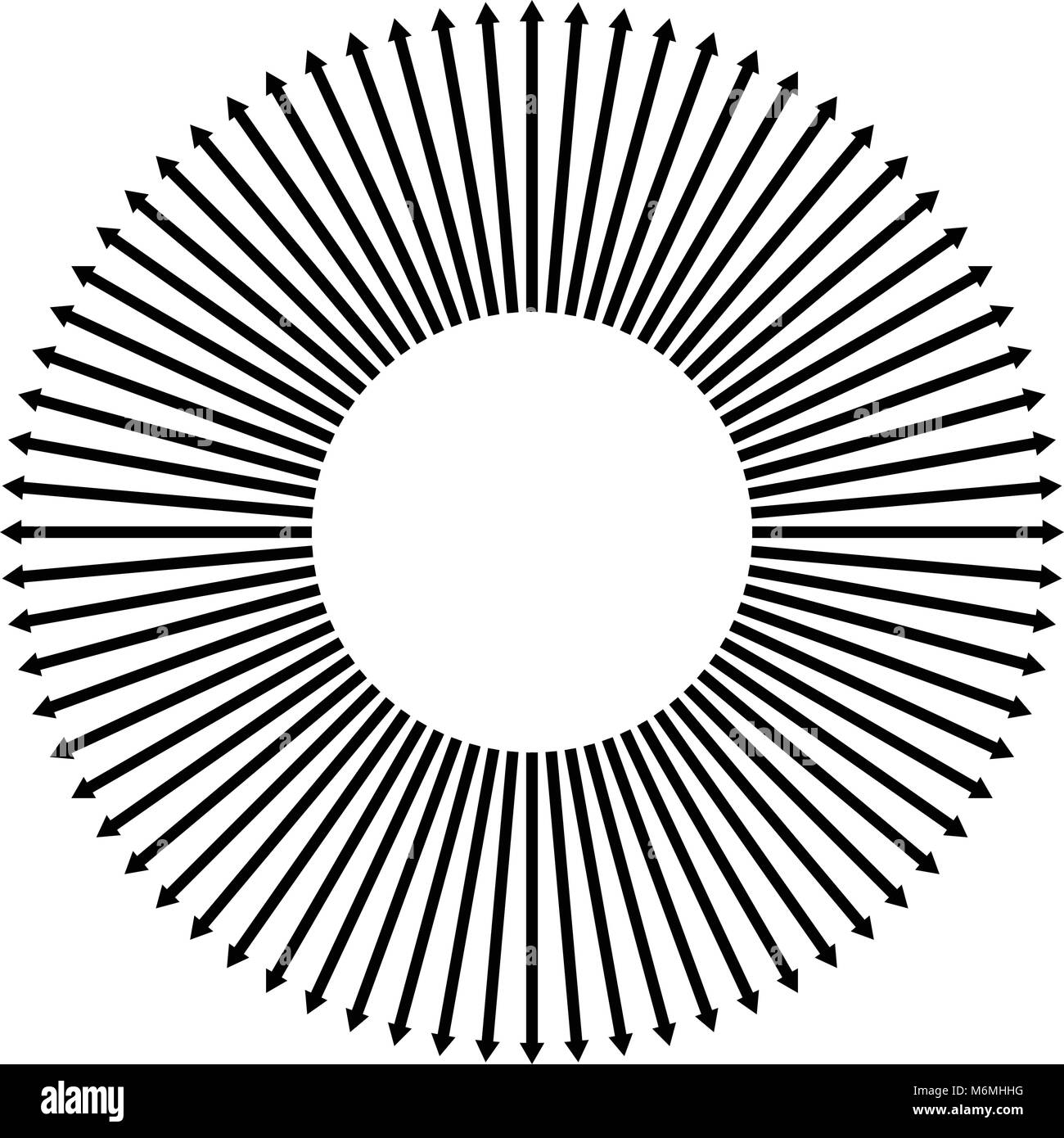 Concentric, radial, radiating arrows. Circular arrow element Stock ...