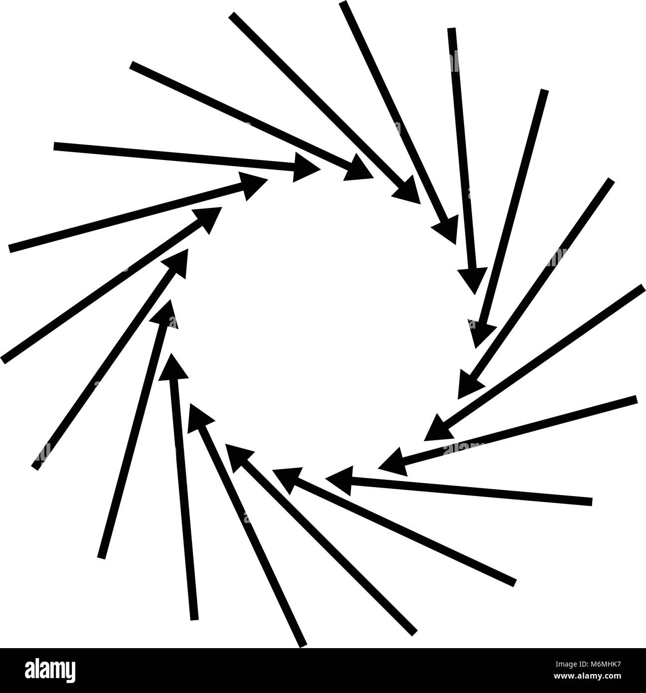 Concentric, radial, radiating arrows. Circular arrow element Stock ...