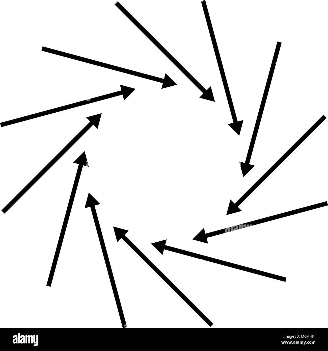 Concentric, radial, radiating arrows. Circular arrow element Stock ...