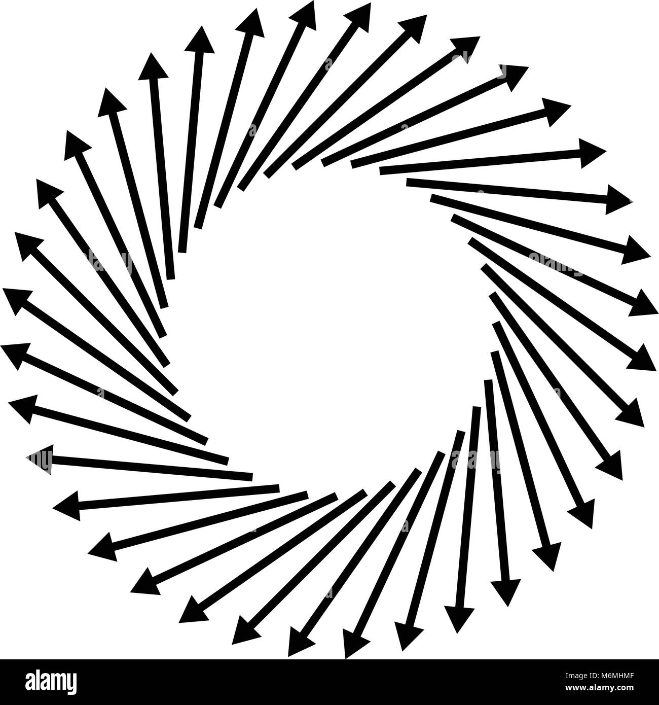 Concentric, radial, radiating arrows. Circular arrow element Stock ...