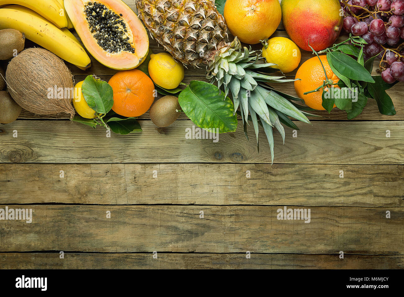Top Upper Border with Copy Space from Fresh Tropical Fruits Pineapple ...