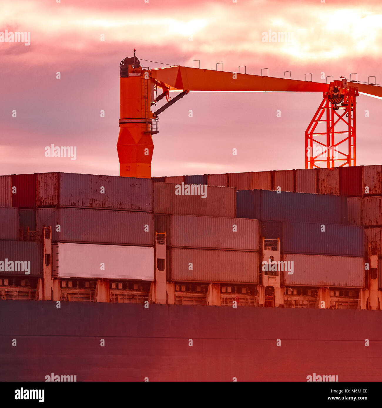 Blue container ship. World logistics and production transfer Stock ...